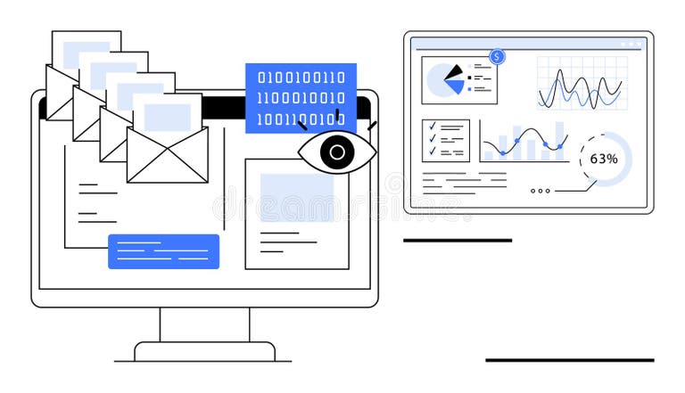 Digital Surveillance on Email and Data Analytics Displayed on Monitors ...