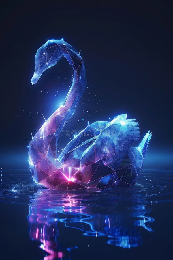 Digital Swan of Glowing 3d Triangular Polygons Stock Photo - Image of ...