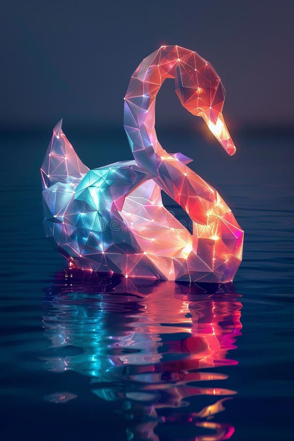 Digital Swan of Glowing 3d Triangular Polygons Stock Illustration ...