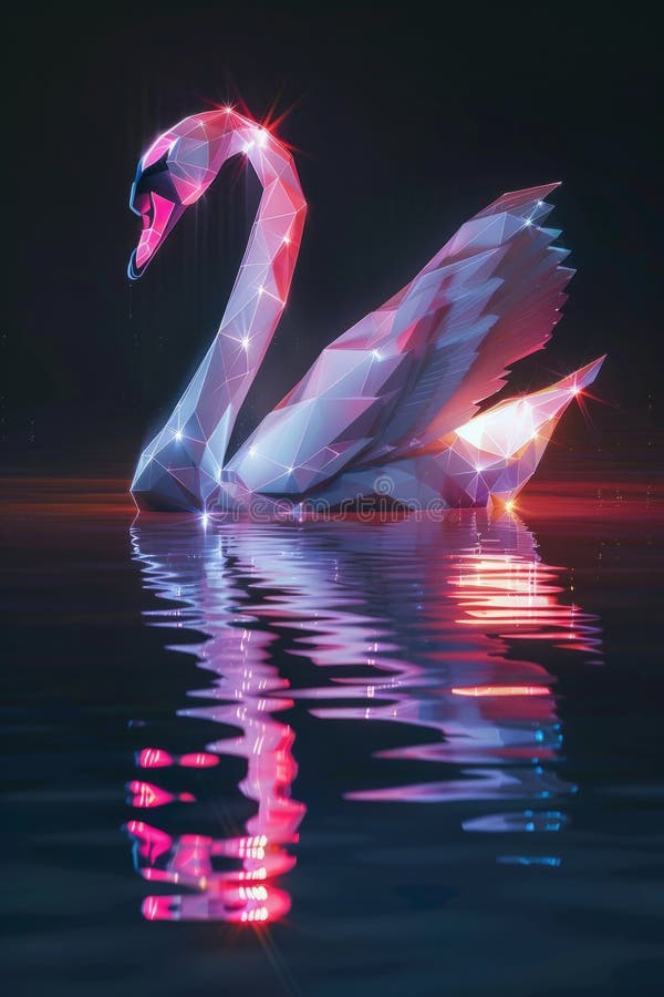 Digital Swan of Glowing 3d Triangular Polygons Stock Illustration ...