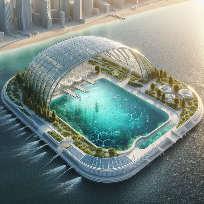 Digital Swiming Pool Design in Future Stock Illustration - Illustration ...