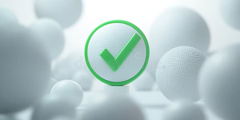 Digital Symbol of Approval Displayed among White Spheres in a Modern ...