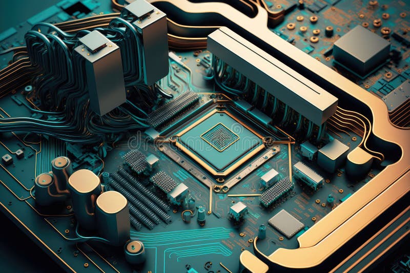 Digital Symphony Close-Up of Sleek Computer Motherboard Components ...