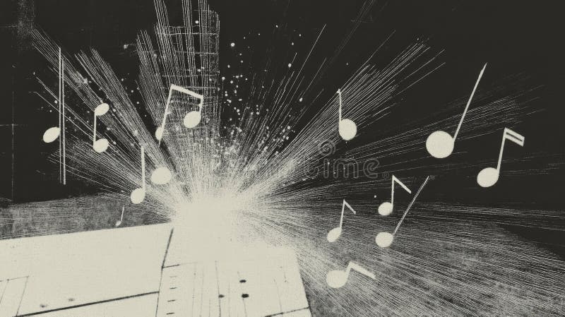 Digital Symphony of Notes Sparkle Against Monochrome Stock Illustration ...