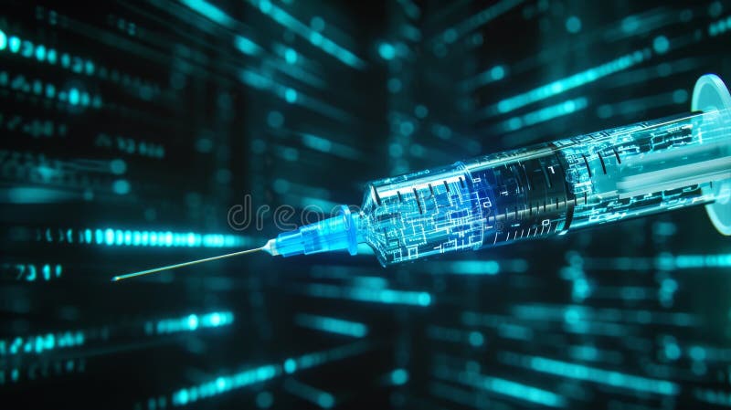 Digital Syringe with Glowing Data and Circuits Stock Photo - Image of ...