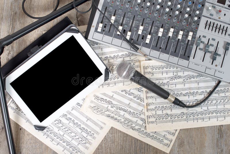 Digital Tablet and Audio Mixer Stock Photo - Image of mixer, lamp: 45224912