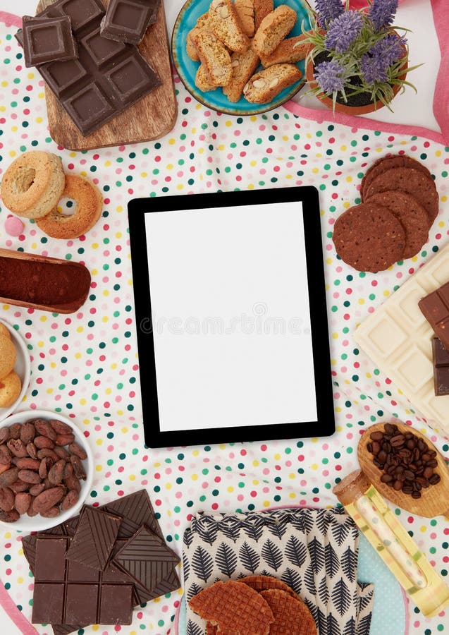 Digital Tablet and Baking Ingredients Stock Photo - Image of digital ...