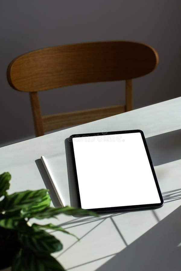 Digital Tablet with Blank Screen Template on Home Office Desk Table ...
