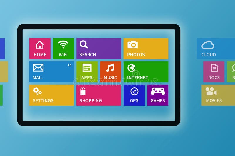 Digital Tablet with Colorful App Icons Stock Illustration ...
