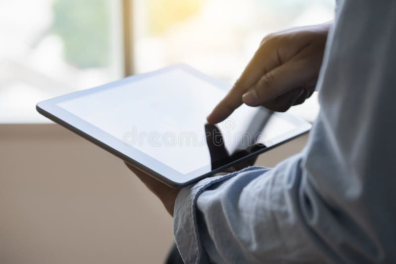Digital Tablet Computer Close Up Man Using Tablet Hands Man ...