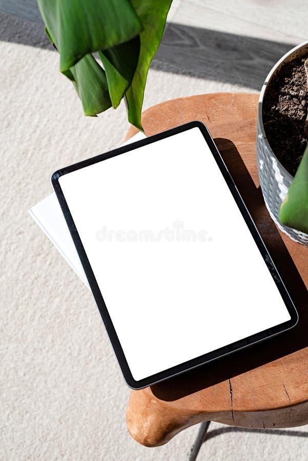 Digital Tablet Computer with Isolated Screen on Office Desk. at Home ...