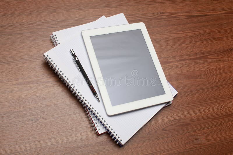 Digital Tablet Computer and Notepad Stock Image - Image of workspace ...