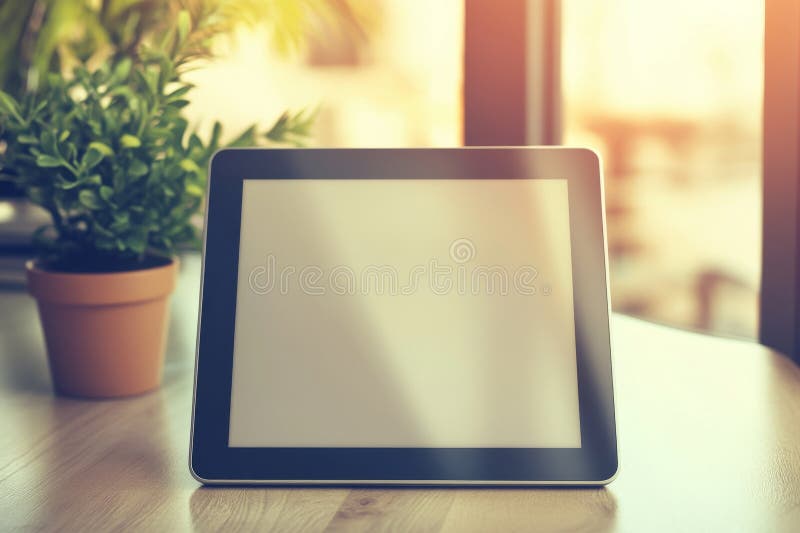 Digital Tablet Computer Positioned on Office Desk with Screen Isolated ...