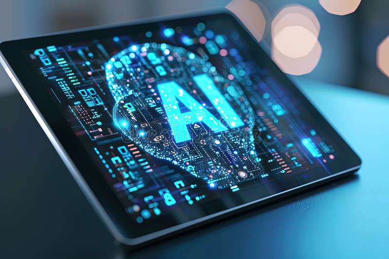 Digital Tablet Displaying AI Brain, Illustrating Fusion of Human-like ...