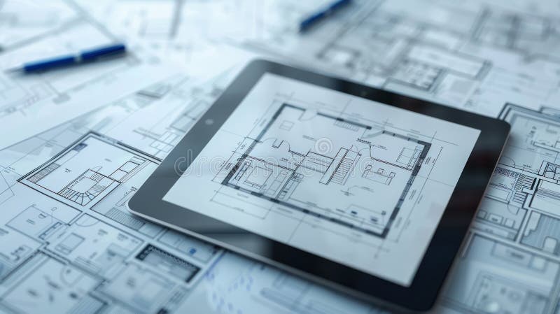 A Digital Tablet Displaying Architectural Plans, with a Focus on Smart ...