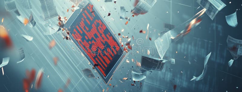 Digital Tablet with Binary Code and Flying Documents Stock Illustration ...