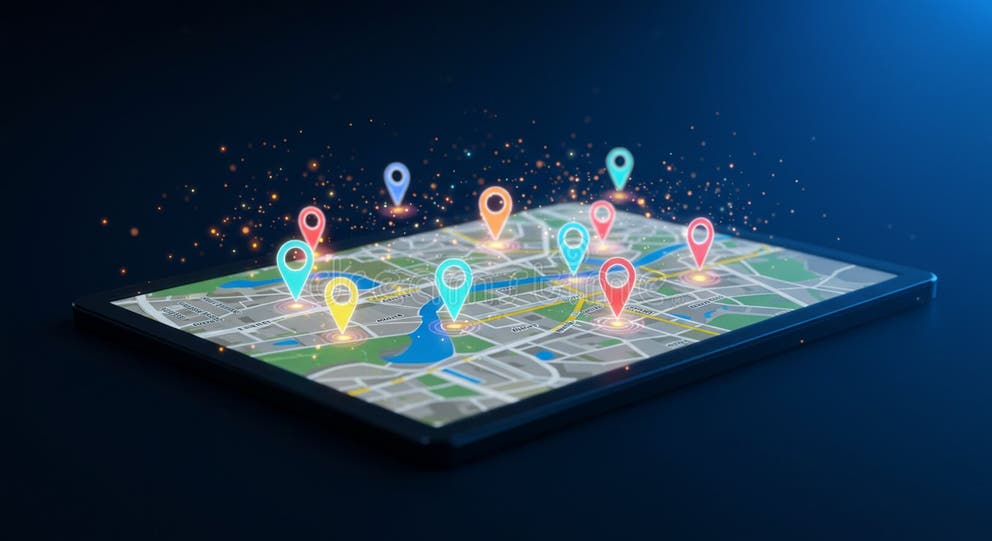 A Digital Tablet Displaying a Colorful, Interactive Map with Multiple ...