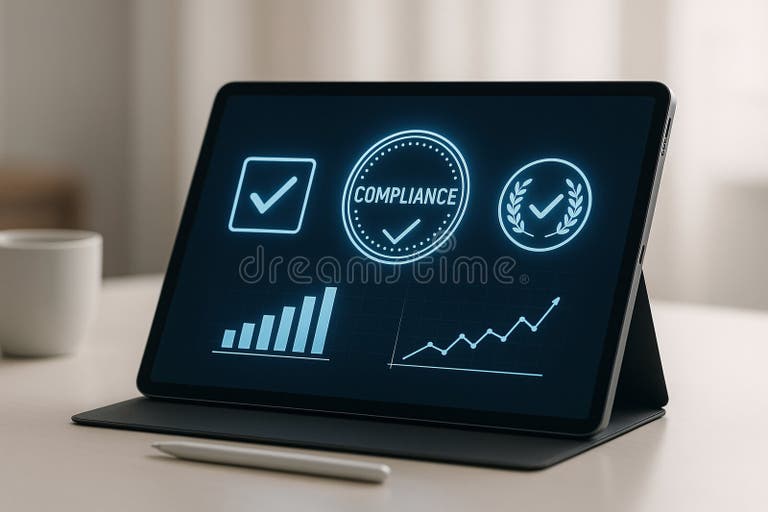 Digital Tablet Displaying Compliance and Business Performance ...