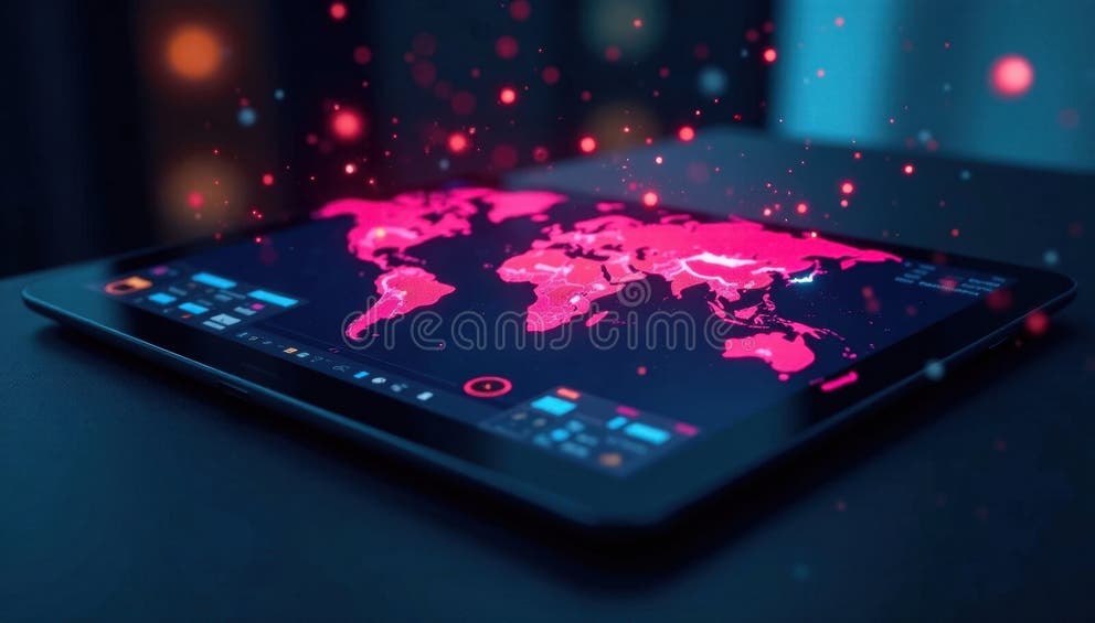 Digital Tablet Displaying Encrypted Data, Connected To Global Network ...