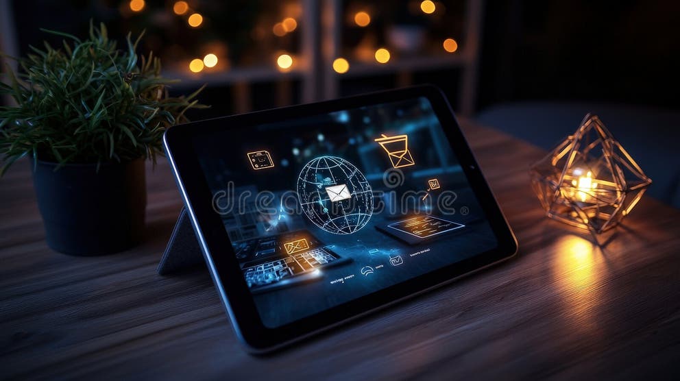 Digital Tablet Displaying Global Network Concepts at Home Modern ...