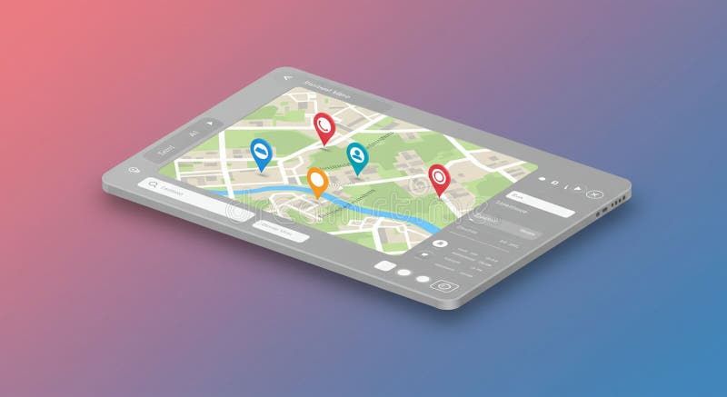 A Digital Tablet Displaying a Map Interface with Vibrant Location ...