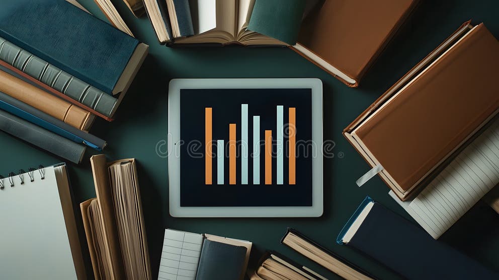 Digital Tablet Displaying Progress Bars Surrounded by Open Books and ...