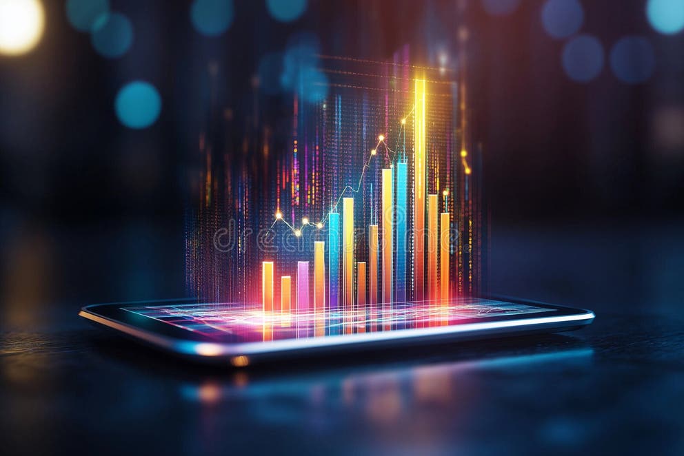 Digital Tablet Displaying Vibrant Graph with Rising Bars and Colorful ...