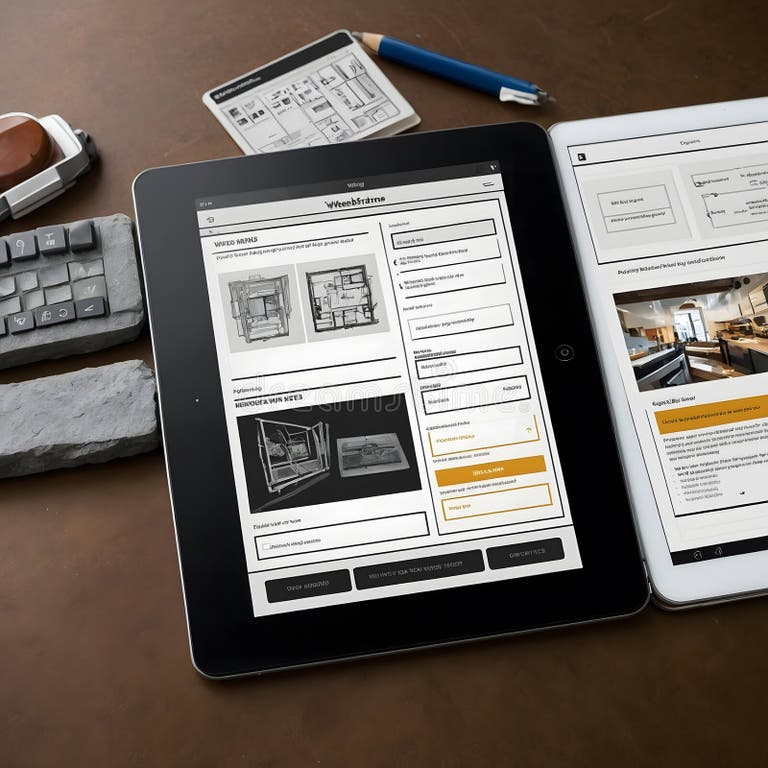Digital Tablet Displaying Website Wire Frame with Layout and Navigation ...