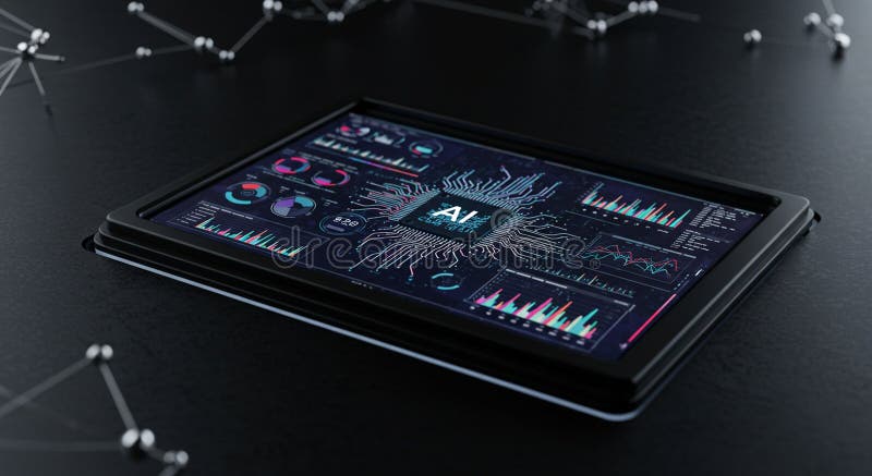 A Digital Tablet Displays an Interface with AI Graphics and Analytics ...