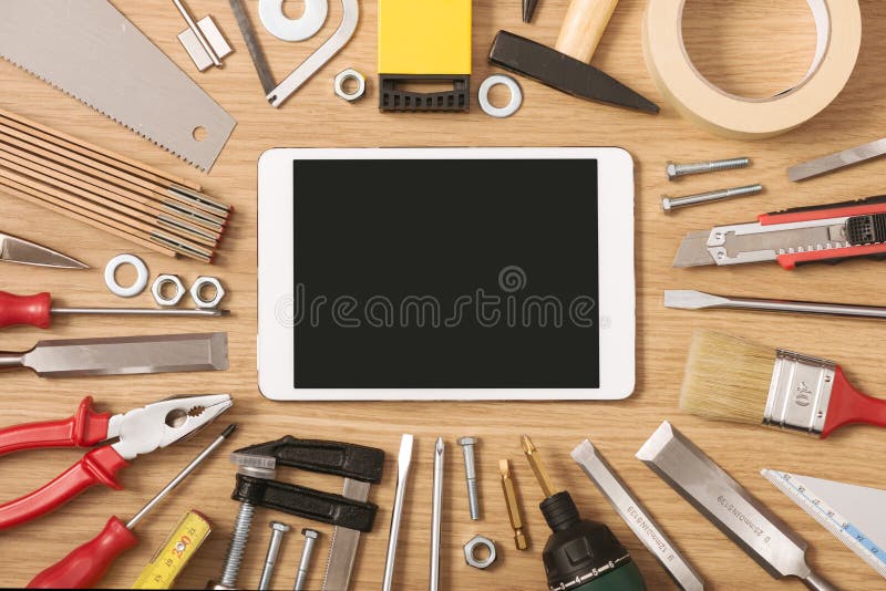 Digital Tablet with DIY Tools Stock Image - Image of repairman ...