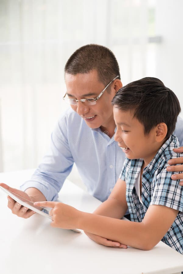 Father Introduce Technology To His Sons Stock Image - Image of kids ...