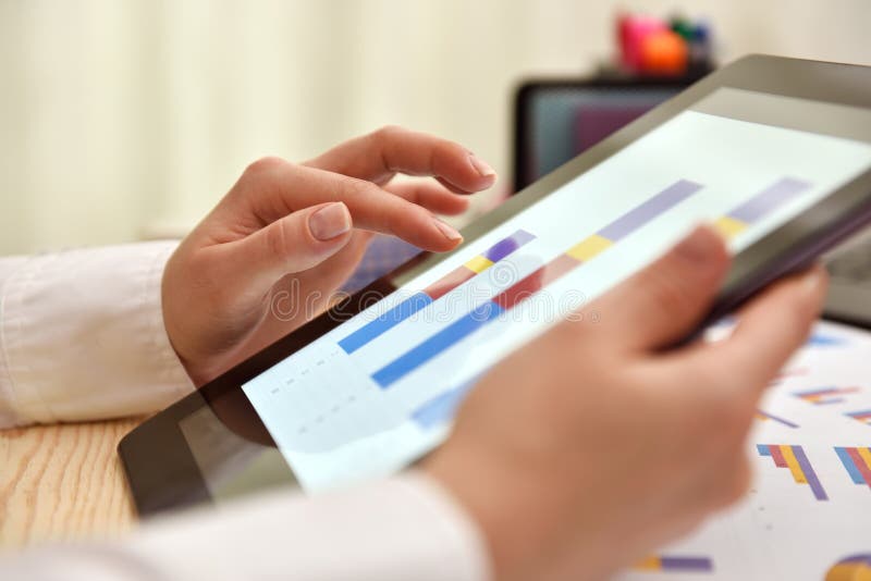 Digital Tablet with Financial Data Stock Photo - Image of businesswoman ...