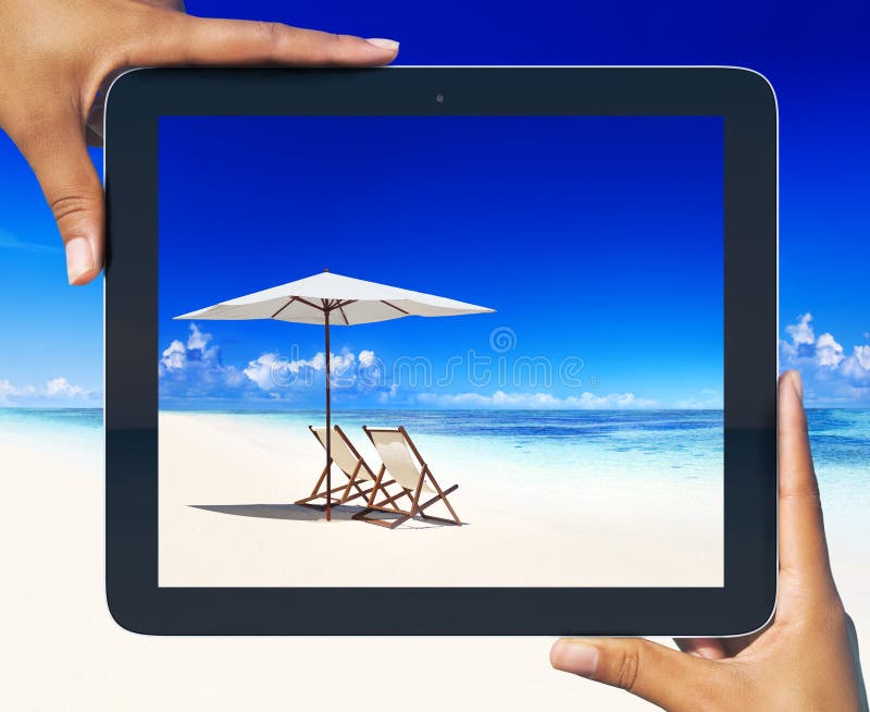 Digital Tablet Frame Tropical Beach Concept Stock Image - Image of ...