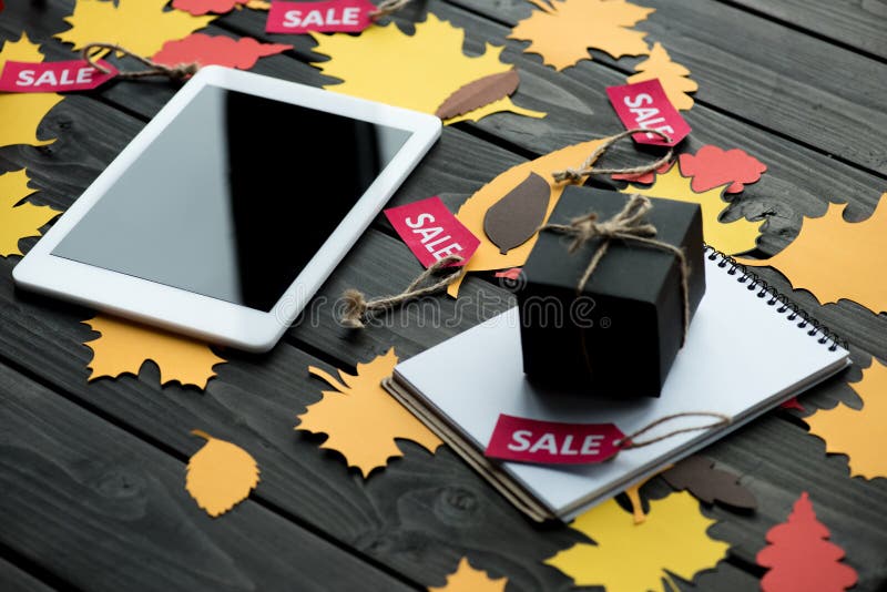 Digital tablet and gift stock image. Image of foliage - 104092077