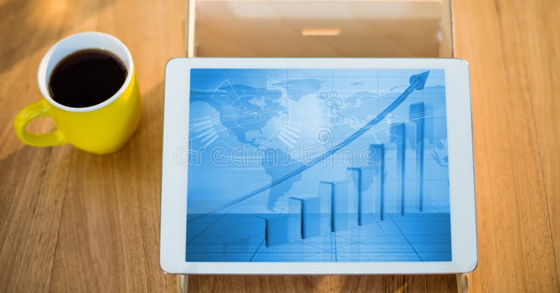 Digital Tablet with Graph Chart on Table Stock Image - Image of ...