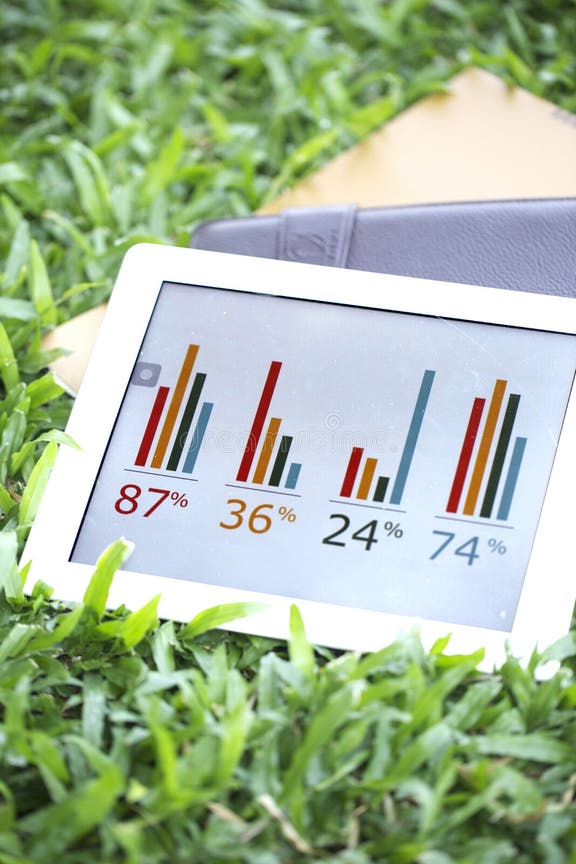 Digital Tablet on Green Grass with Clipping Path Stock Photo - Image of ...