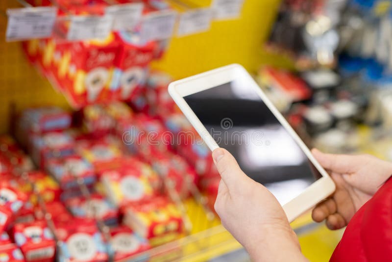 Digital Tablet in Hands of Shop Assistant Stock Image - Image of ...
