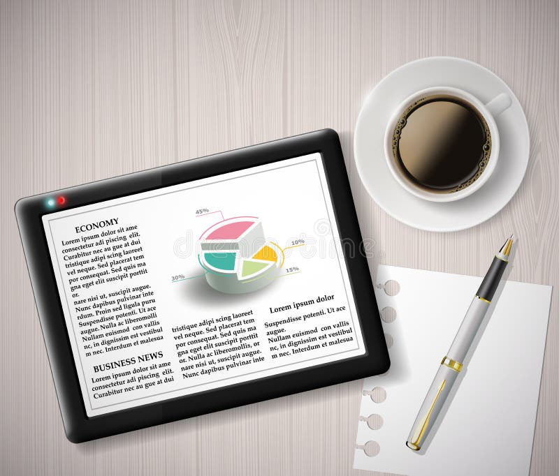 Digital Tablet with Info Graphics and a Cup of Coffee Stock Vector ...