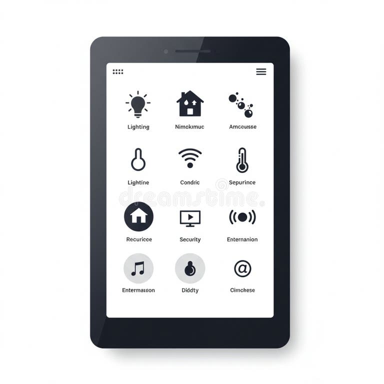 A Digital Tablet Interface Displaying Various Home Automation Icons and ...