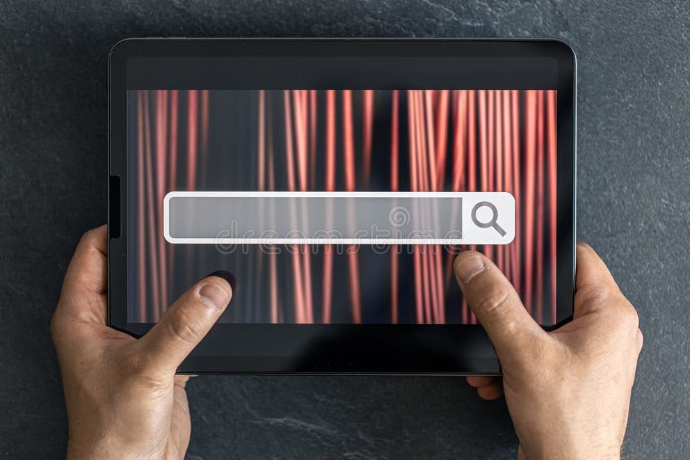 Digital Tablet with Internet Browser Search Bar on Screen in Male Hands ...