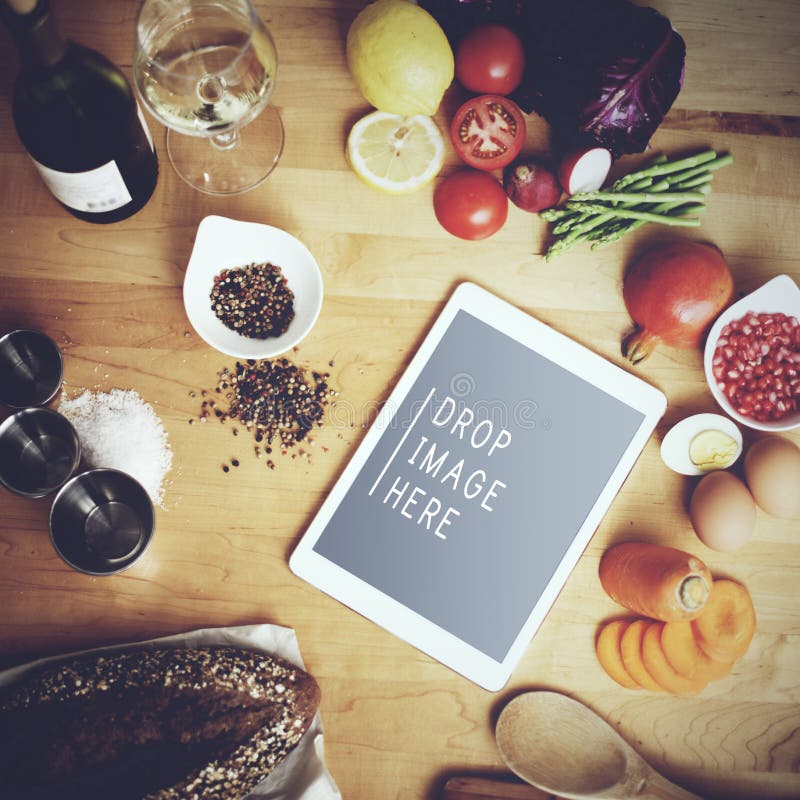 Digital Tablet Kitchen Food Vegan Copy Space Concept Stock Photo ...