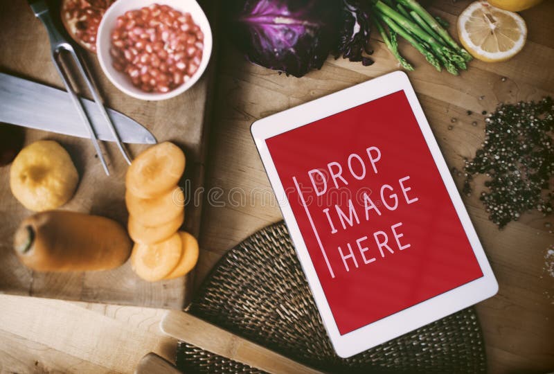 Digital Tablet Kitchen Food Vegan Copy Space Concept Stock Image ...