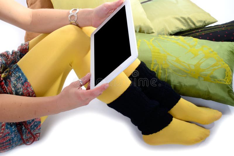 Digital Tablet on the Legs of a Young Woman Stock Image - Image of ... Digital Tablet on the Legs of a Young Woman Stock Image - Image of ...
