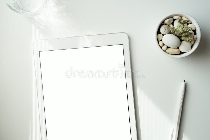 Digital Tablet Mockup, Template on Table, High Angle Shot Stock Photo ...