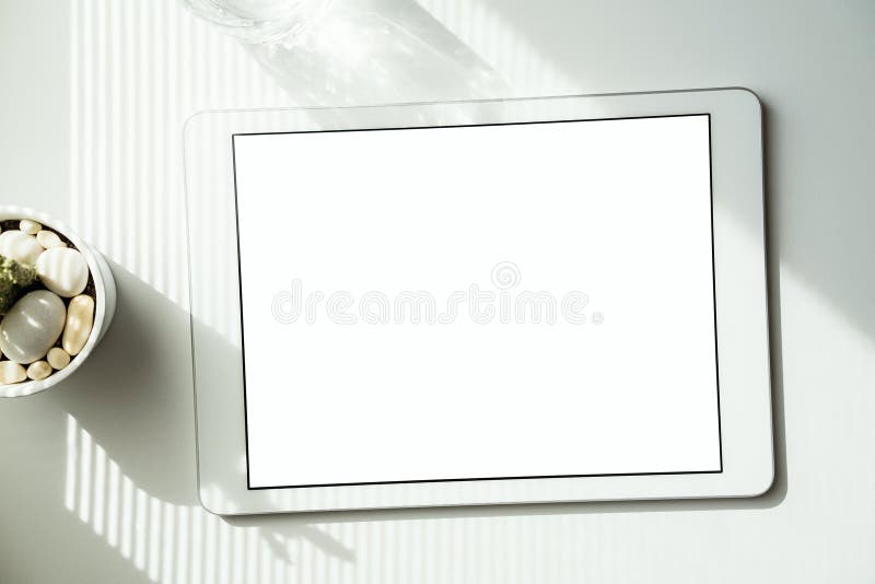 Digital Tablet Mockup on White Table. Sunlight and Shadows on Table ...