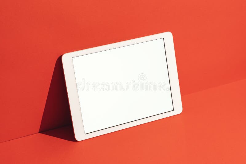 Digital Tablet Mockup, Template on Red Background Stock Image - Image ...