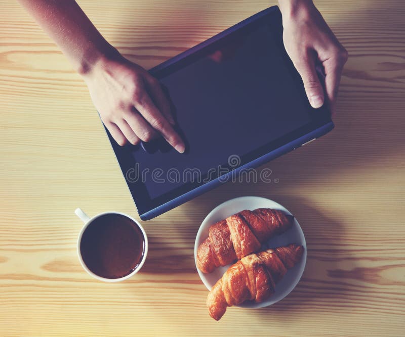 Cup of Coffee with Tablet Computer Stock Image - Image of energy ...