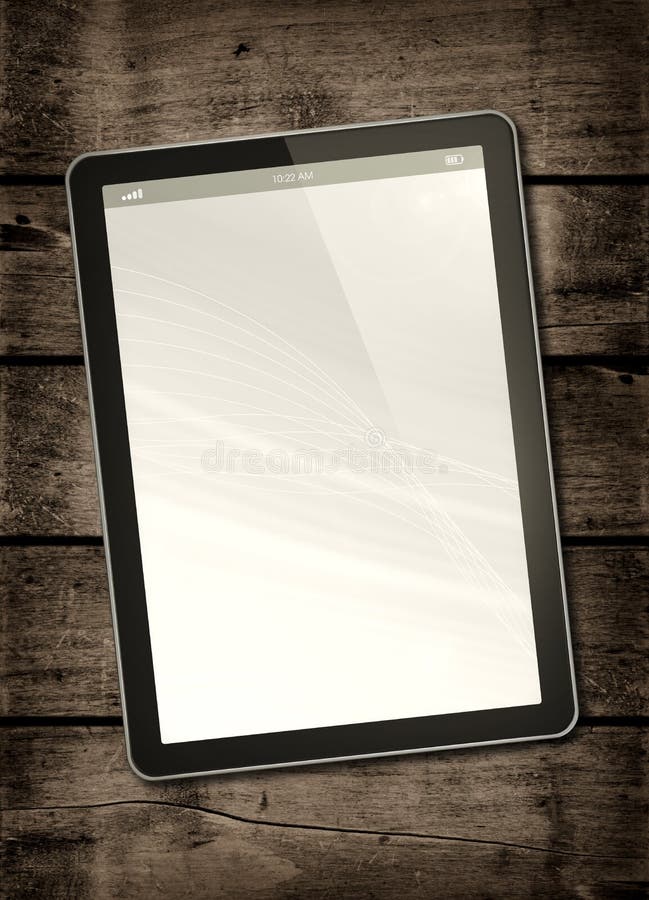 Digital Tablet PC on a Dark Wood Table Stock Photo - Image of mobile ...