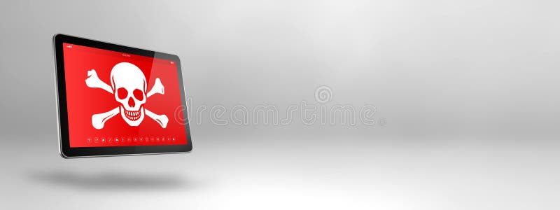 Digital Tablet PC with a Pirate Symbol on Screen. Hacking and Virus ...