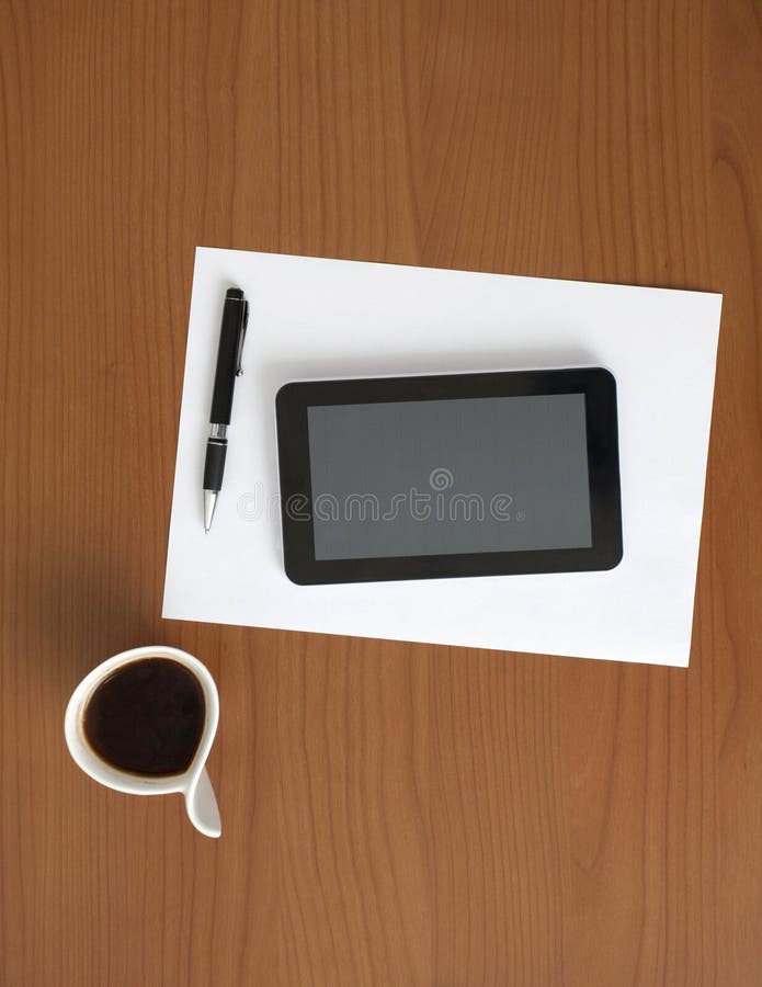 Digital Tablet, Pen, Paper and Coffee on the Table Stock Photo - Image ...